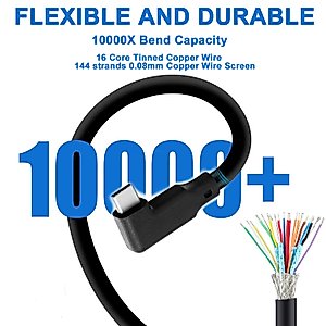 (16ft / 5m) Link Cable 16ft for Oculus Quest 2 / Quest VR Cable, Streaming VR Game and Charging USB 3.1 Type A to C High Speed Data Transfer & Fast Charger Cord 90 Degree Angled Power Cable
