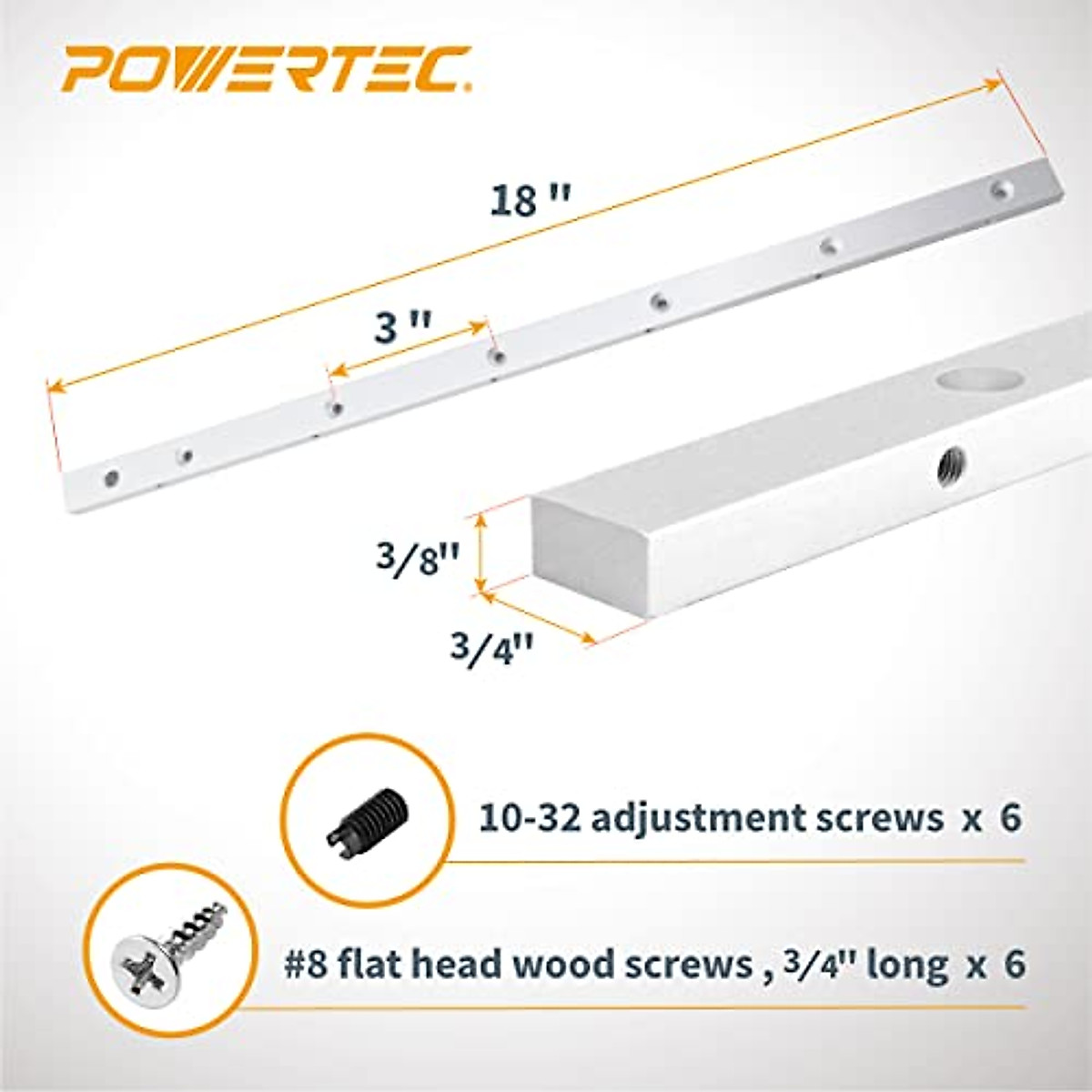 POWERTEC 71518-P2 18-Inch Miter Bar for any Standard 3/4" x 3/8" Miter Slot, Crosscut Sled for Table Saw, Router Table, Band Saw, 2PK