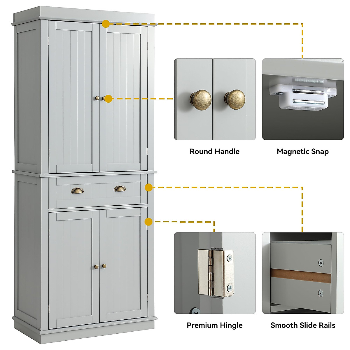 LOUVIXA 72" Kitchen Pantry Storage Cabinet, Freestanding Cupboard with 2 Cabinets, Drawer and Adjustable Shelves, Tall Storage Cabinet for Kitchen, Dinning Room, Living Room, Grey