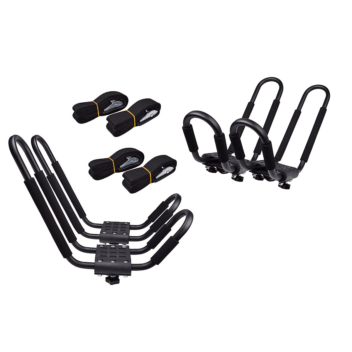 TMS Kayak Roof Racks for 2 Kayaks - Dual Universal Fit Carriers Include Two Sets of Straps for Cars, Trucks and SUVs - Easy to Mount J-Bar Style Carriers for Kayaks Canoes Paddleboards and Surfboards