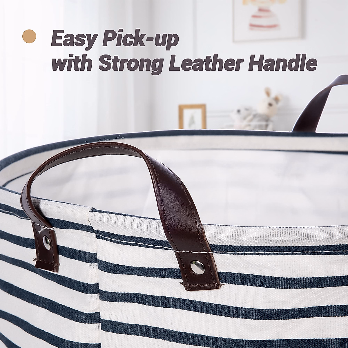 Caroeas 18.0-Inches Thicken Laundry Basket, Waterproof Large Laundry Basket Drawstring Closure, Collapsible Laundry Basket Soft Leather Handles, Laundry Hamper Easy Storage, Clothes Hamper