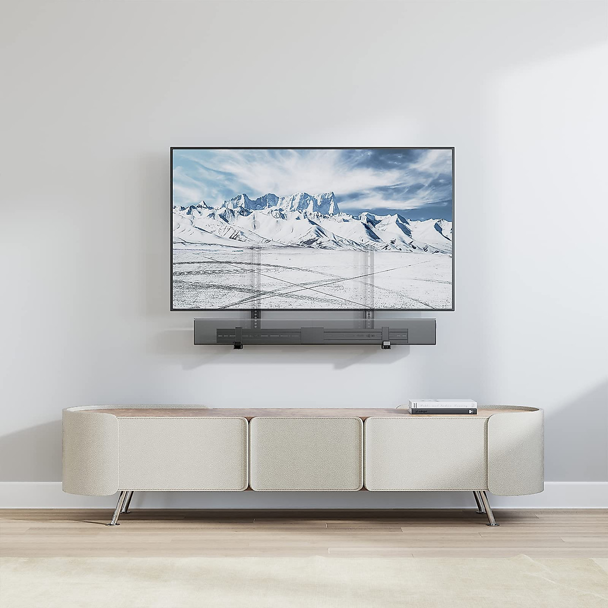 WALI Universal Soundbar Mount - Compatible with Samsung, Bose, Sonos,Lg,Vizio & More - Adjustable Under/Above/Wall Mount Bracket Supports Most Soundbars Up to 33lbs, Black