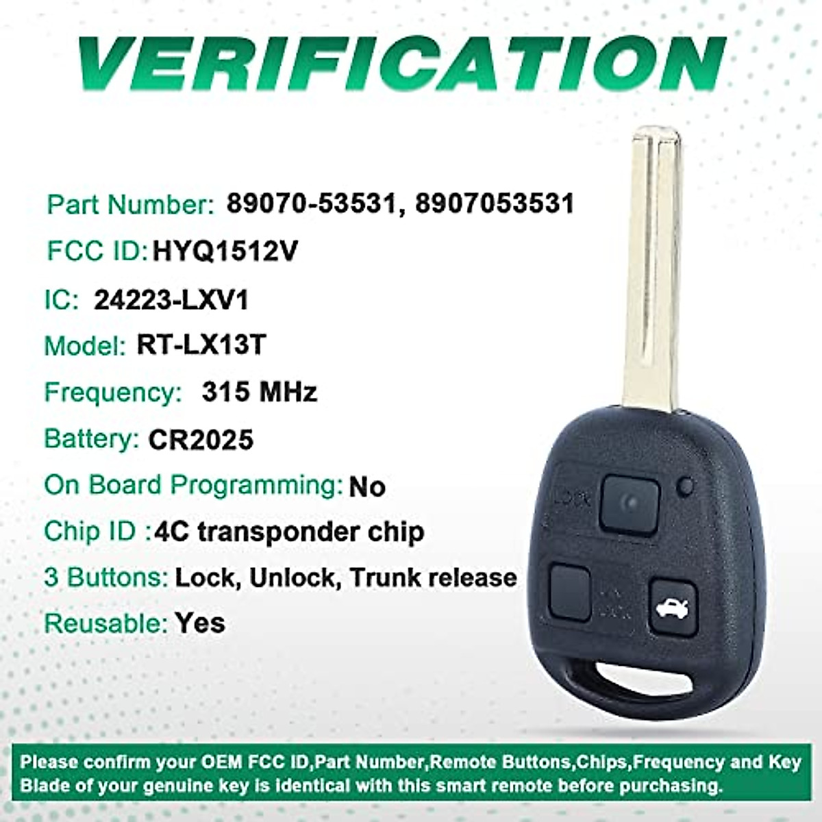 Beefunny Replacement Remote Car Key Fob 4C Chip for Lexus ES300 GS300 IS300 1998-2005 HYQ1512V Short Blade  (1)