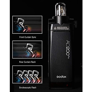 GODOX AD200 Pro AD200Pro 200Ws 2.4G Flash Strobe, Speedlight 1/8000s HSS, 500 Full Power Flashes, 0.01-1.8s Recycling, 2900mAh Battery, Bare Bulb/Speedlite Fresnel Flash Head, Pocket Flash Monolight