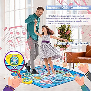 Electronic Dance Mats, Toy Present for Kids Girls Boys Age 4-8 Years Old, Electronic Dance Pad, Large Play Mat w/Rest Area, 13 Levels, No Discouraging Sound, Anti-Slippery (39.4'' x 34.3'')