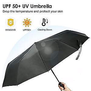 travel inspira Folding Umbrella - Travel Umbrella Compact Automatic Open Close, 12 Ribs Windproof UPF 50+ UV Protection for Rain, Snow, Sunny, Black