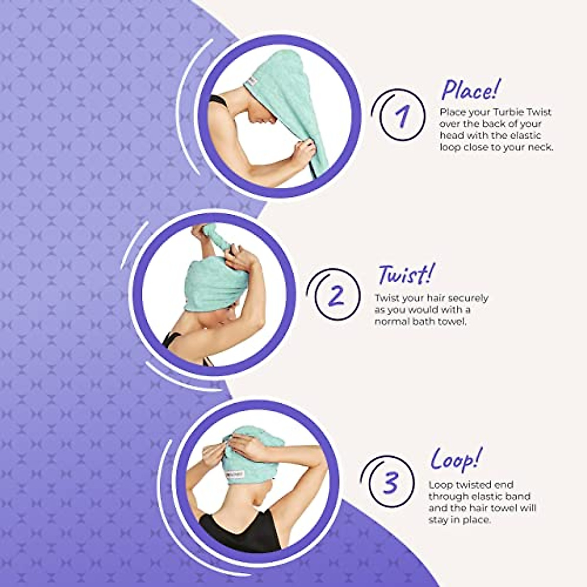 Turbie Twist Microfiber Hair Towel Wrap for Women and Men | 4 Pack | Quick Dry Turban for Drying Curly, Long & Thick Hair (Pink, Purple, Blue, Aqua)