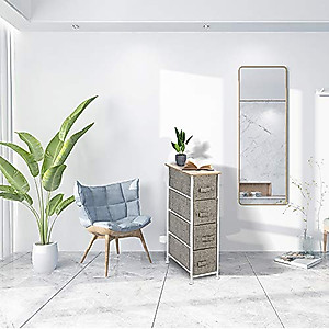 QJing Narrow Dresser, Vertical Storage Unit With 4 Fabric Drawers, Metal Frame, Slim Storage Tower, 7.9” Width, For Living Room, Kitchen, Small Space, Gap (Linen)