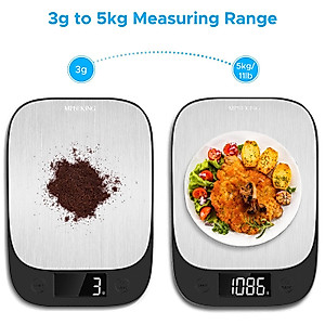 MPBEKING Digital Food Scale, Kitchen Scale Weight Grams and Oz for Weight Loss, Cooking, Baking 3g/0.1oz High Precise Multifunction Scales 304 Stainless Steel with Backlit LCD Display