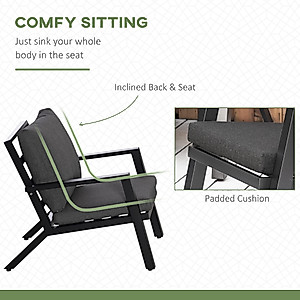 Outsunny 4 Piece Patio Furniture Set, Outdoor Conversation Set with Armchairs, Loveseat, Coffee Table and Cushions for Backyard, Poolside, Lawn and Garden, Black