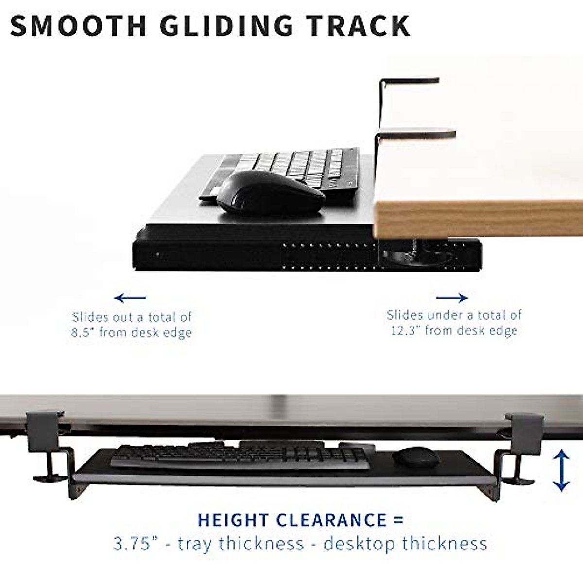 VIVO Clamp and 12 inch Rail Set for DIY Custom Wooden Keyboard Trays (Tray Not Included), Under Desk Pull Out Slider Track with Extra Sturdy C-clamp Mount System, Black, MOUNT-RAIL02