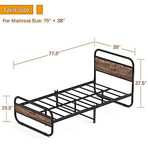 Vecilla Twin Bed Frame with Wood Headboard and Footboard, 12 inch Heavy Duty Platform Bed Frame No Box Spring Needed, Non Slip Mattress Foundation, Easy Assembly, Noise-Free, Rustic Brown