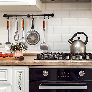 ROTHLEY Hanging Pot Rack Hanger: 23.7 Inch Stainless Steel Pot and Pan Hanger Pot Rack Wall Mounted Hanging Pots and Pans Rack Pot Hangers for Kitchen Wall Kitchen Rail with Hooks（Matt Black）