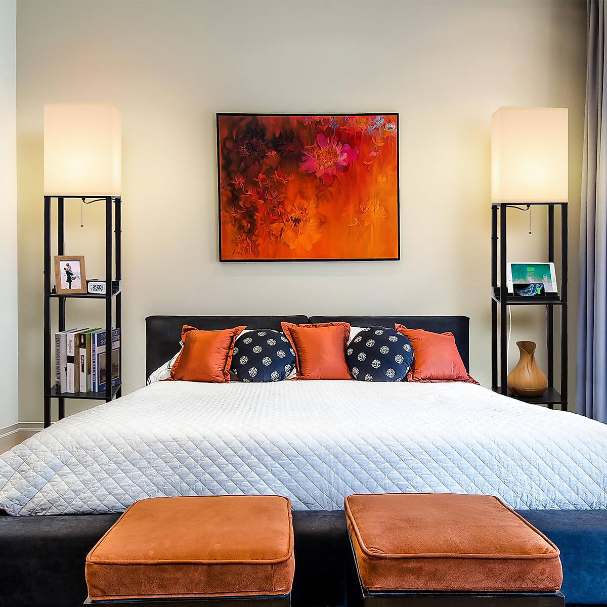 SHINE HAI 3-in-1 Shelf Floor Lamp with 2 USB Ports and 1 Power Outlet, 3-Tiered LED Shelf Floor Lamp, Shelf & Storage & LED Floor Lamp Combination, Modern Standing Light for Living Room, Bedroom