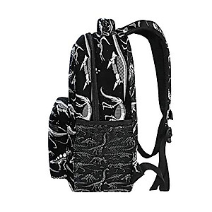 School Backpack White Dinosaur Skeleton Black Bookbag Travel Ruckack One_Size