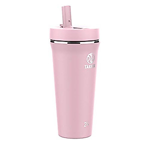 Takeya Stainless Steel Insulated Tumbler with Foldable Straw Lid, 24 Ounce, Blush