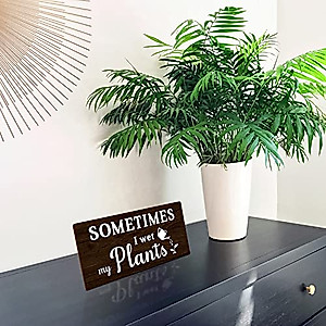 Zzbakress Sometimes I wet my plants Funny Garden Wooden Signs,Rustic Garage Home Farmhouse Wall Fence Decoration (Black)