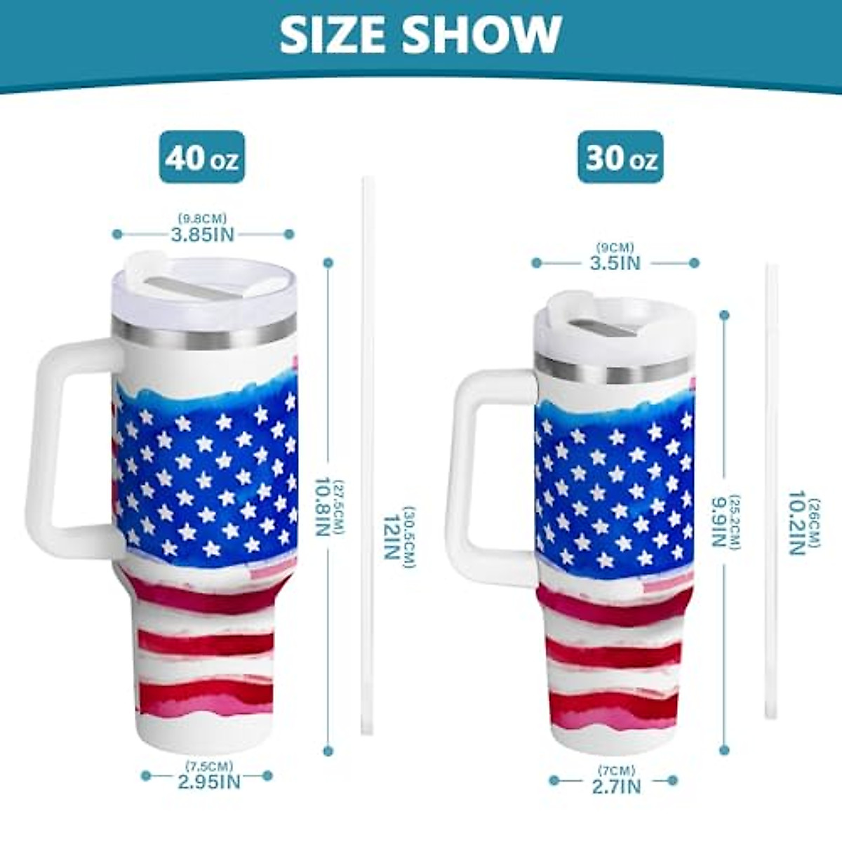 ODAWA Large Travel Insulated Tumblers with Lid and Straw, Usa Flag Double Wall Insulated Tumbler