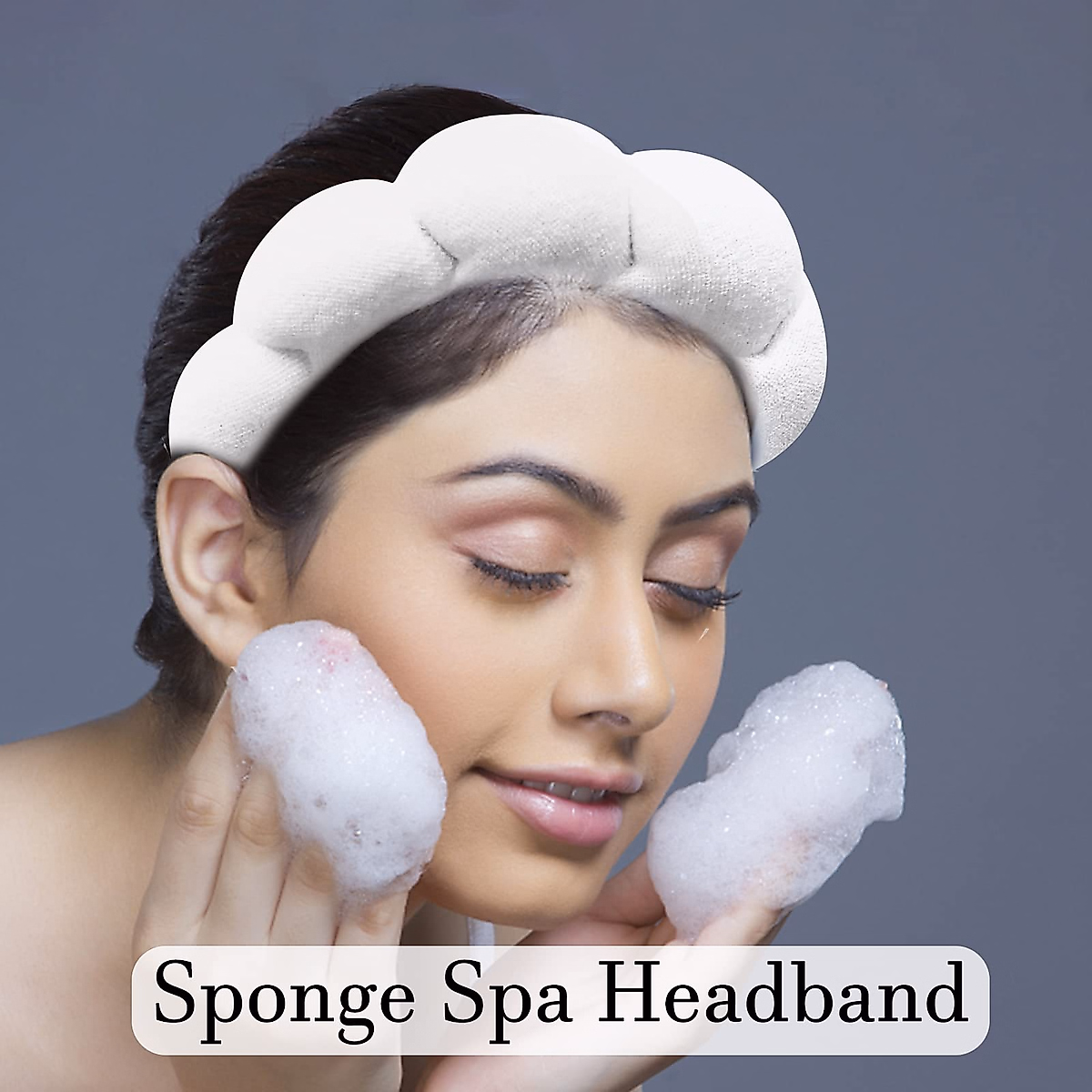 Spa Makeup Headband for Washing Face, Sponge Skincare Face Wash headbands for Women Girls - Bubble Soft Terry Towel Cloth Hair Band for Skincare Makeup, Puffy Non Slip Thick Headwear(White)
