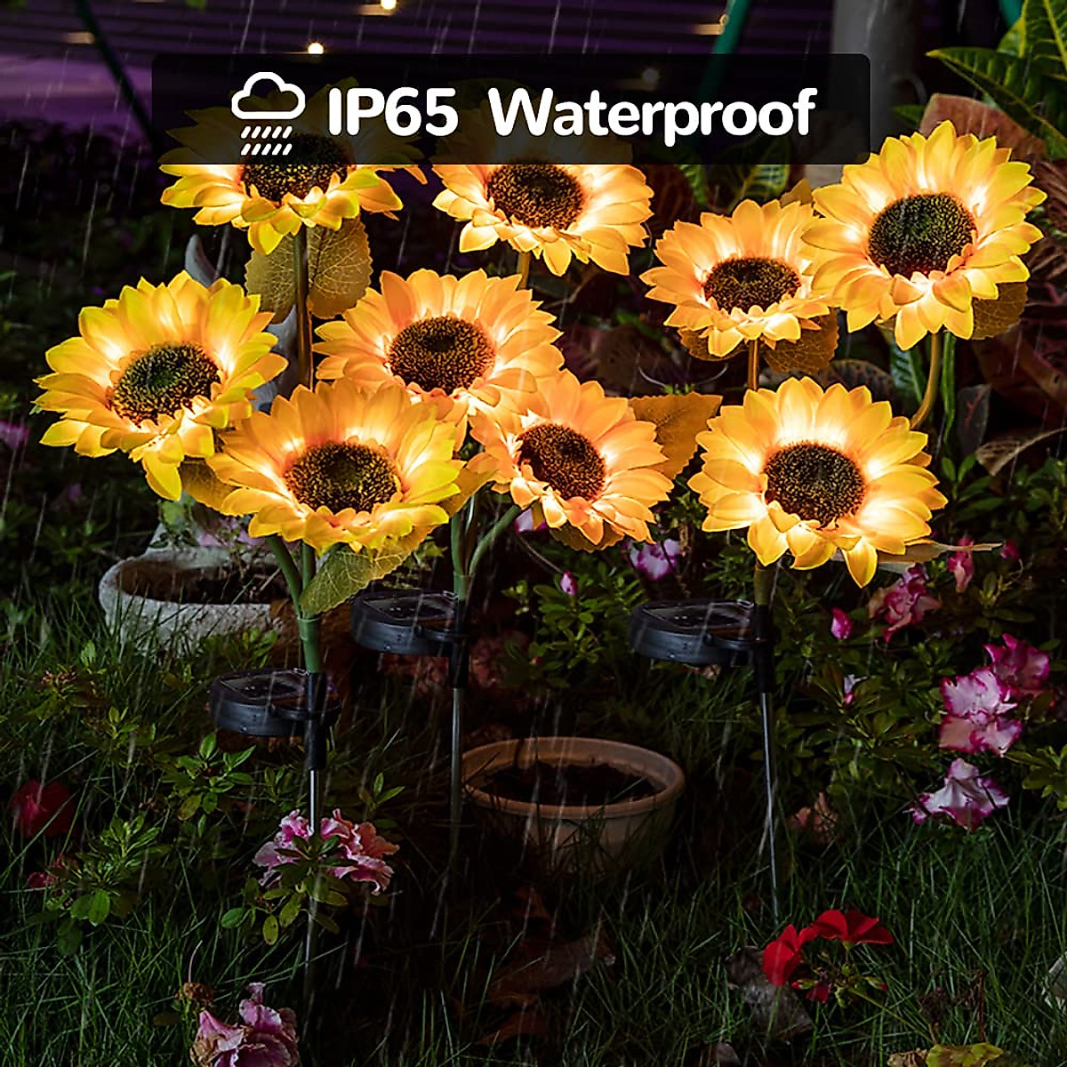 Venforze 2 Pack Sunflower Shape Solar 3 LED Lights, Upgraded 31 LEDs ...