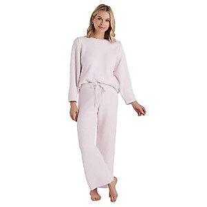 Softies Solid Marshmallow Reverse Seam Crew Neck Lounge Set for Women, 2 Piece Loungewear with Bracelet Sleeves, Made of Cloud Soft Fabric, Blush Pink, Large