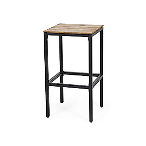 Christopher Knight Home Frieda Outdoor Modern Industrial Acacia Wood Bar Stools (Set of 2), Teak Finish + Black