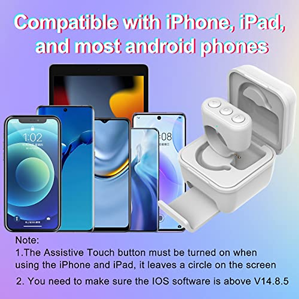 Upgrade TIK Tok Bluetooth Remote Control Page Turner, TUZTUALA 3 in 1 Function Video Scrolling Ring and Camera Shutter Remote and Phone Holder, Compatible with iPhone iPad Android Cell Phone-White
