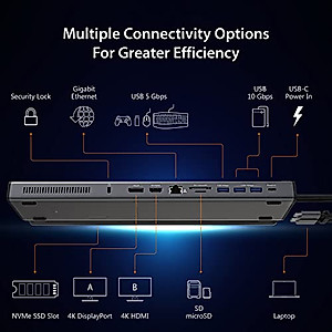 j5create USB C Dual 4K 60Hz Display Docking Station (12-in-1), Built-in M.2 SSD Slot, HDMI, DisplayPort, 10Gbps USB-A, Card Reader, PD 100W, Ethernet, for 2021 MacBook Pro (JCD552)