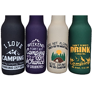 Camping Coolies Gifts for Men - Happy Camper Must Haves, Essential Camping Accessories, Small Useful Gifts for Couples Who Have Everything, 12 oz Bottle Coolies w Zipper,Insulated Bottle Cooler Sleeve