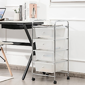 RELAX4LIFE Storage Drawer Carts Classroom Organization Rolling Carts with Wheels 4 Drawers -Craft Organizing Drawers with Plastic Drawers, Utility Cart for Office, School Storage Cart (Clear)
