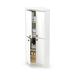 South Shore 4-Door Corner Armoire for Small Space with Adjustable Shelves, Pure White