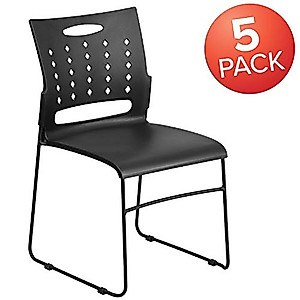 Flash Furniture Hercules Series Stacking Chairs for Waiting Rooms and Offices, Ergonomic Lobby Chairs with Contoured Air-Vent Backs, Set of 5, Black