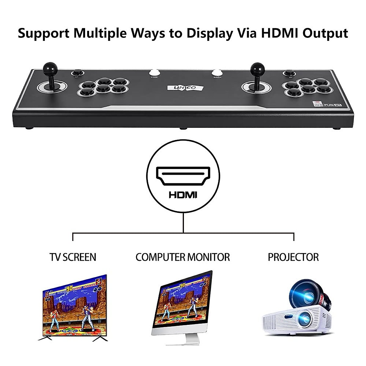 UNICO Game Arcade Game Console, 44 Pre-Loaded Genuine SNK Games, Two Joysticks for Two Player, HDMI Output to TV/Monitor
