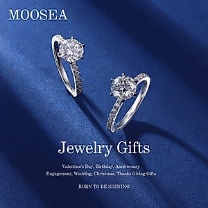 MOOSEA 1.5ct Moissanite Anniversary Rings for Women, Round Cut D Color VVS1 Clarity Lab Created Diamond Wedding Rings 14K White Gold Vermeil Moissanite Engagement Rings for Women Gifts