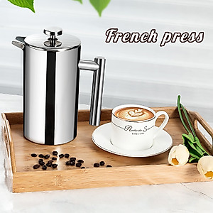 Mongdio French Press Coffee Maker, 34 Ounce (1 Litre) French Press Stainless Steel with 3 Filter, Double Wall Insulated, Easy to Clean, For Home Camping Travel Gifts