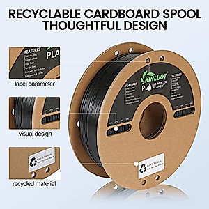 KINLUOT PLA 3D Printer Filament 1.75mm, Black PLA Filament 1KG Spool(2.2lbs), Neatly Wound Cardboard Vacuum Packaged - Fit Most FDM 3D Printers