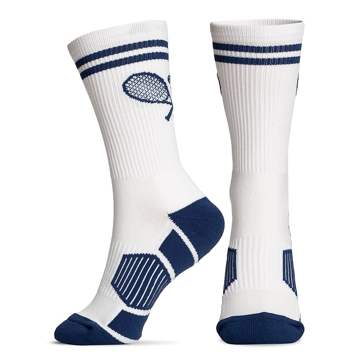 ChalkTalkSPORTS Tennis Performance Crew Socks - Crossed Racquets - Navy - Tennis Mid-Calf Socks - Adult