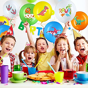 40 Pieces Dinosaur Latex Balloons 12 Inch Assorted Dinosaur Party Decoration with 2 Rolls of Ribbon for Kids Dinosaur Theme Party Dino Jungle Theme Party Baby Birthday Shower Supplies