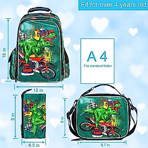 UFNDC 3PCS Dinosaur Backpack, 3D Boys Bookbag with Lunch Box, Kids Water Resistant School Bag for Elementary Toddler