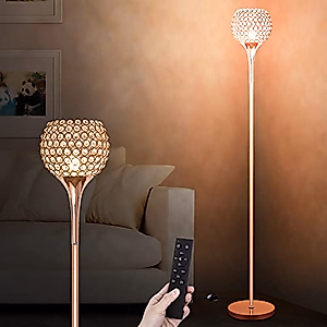 bodkar Crystal Floor Lamp Rose Gold, Remote Control Modern Standing Lamp for Living Room, Bedroom (with Bulb)