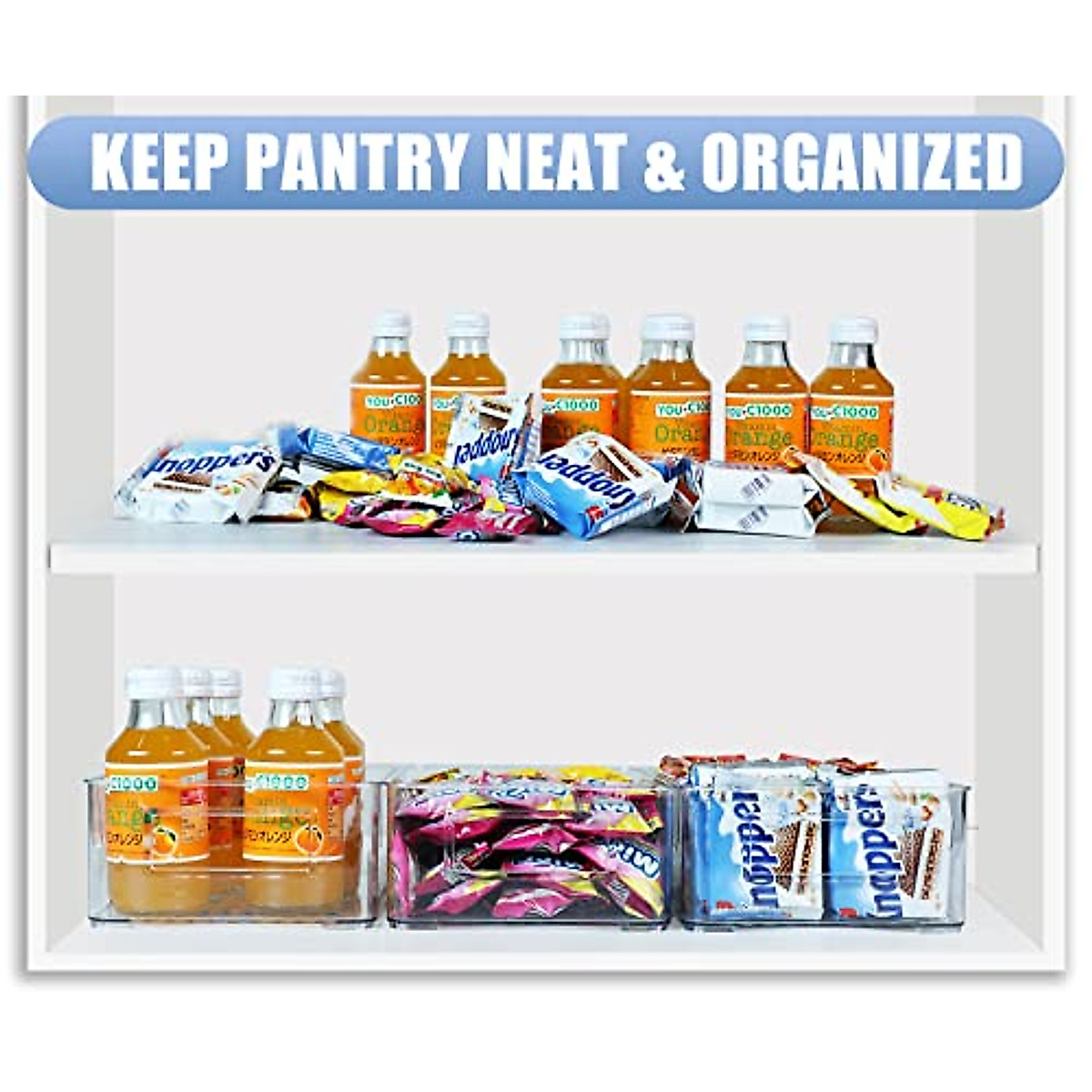 Plastic Storage Bins, ESARORA Stackable Clear Organizer Bins with Handle and Divider for Fridge, Cabinet, Bedroom, Closet, Bathroom, Office, Kitchen & Pantry Organization, 4 Small & 4 Medium & 4 Large