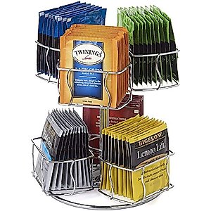 Nifty Tea Bag Spinning Carousel – 6 Compartments, Up to 60 Tea Bags Storage, Spins 360-Degrees, Lazy Susan Platform, Modern Chrome Design, Home or Office Kitchen Counter Organizer