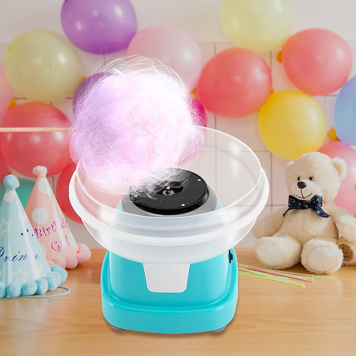 LOYALHEARTDY DIY Cotton Candy Machine, 110V 400W Countertop Candy Floss Maker with Splash Guard Marshmallow Machine for Birthday Family Party Various Party Includes A Bag Bamboo Sticks & Scoop, Blue