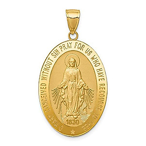 IceCarats 14K Yellow Gold Our Lady of Miraculous Medal Blessed Virgin Mary Necklace Charm Pendant 38mm x 20.5mm Only