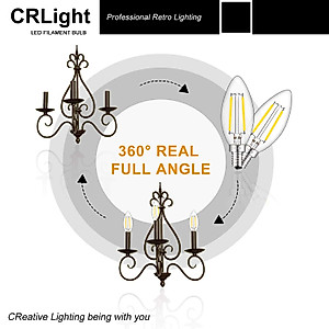 CRLight LED Candelabra Bulb 5000K Daylight White, 25W Equivalent 250 LM, 2W LED Chandelier Light Bulbs, E12 Vintage Edison B11 Clear Glass Candle Bulbs, Non-dimmable Version, 12 Pack