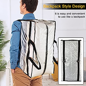 Fixwal Heavy Duty Extra Large Clear Moving Bags 4 Pack Oversized Storage Bags Totes with Backpack Straps Strong Handles, Zippers Packing Moving Supplies for College Dorm Essentials, Space Saving