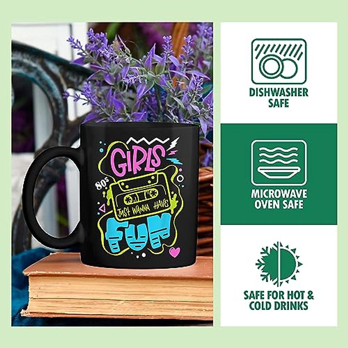 TUANDANG GOOD DEAL Funny 80's Girls Just Wanna Have Fun Nostalgia 1980s Black Coffee Mug 11oz Black Coffee Mug 11oz…