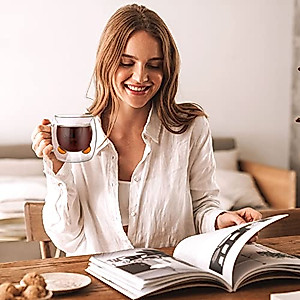 8 Pcs Cute Bear Mugs Bear Tea Cup 8.5 oz Double Wall Glass Milk Coffee Bear Mug with Handle Insulated Glass Espresso Cups Glass Birthday Gift for Women Men Valentine's Day Office