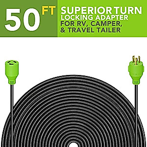 Leisure Cords 3-Prong 50 Foot 30 Amp Generator Cord, 10 Gauge Heavy Duty L5-30 Generator Power Cord Up to 3750W (50-Feet)