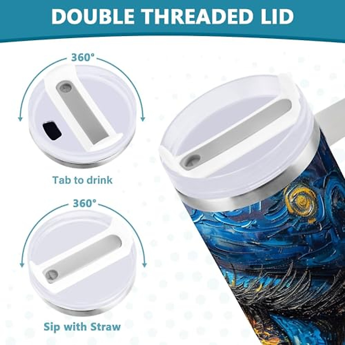 RPLIFE Beautiful Eye Style Blue Tumbler, Stainless Steel Mug, Cups with Lids and Straws